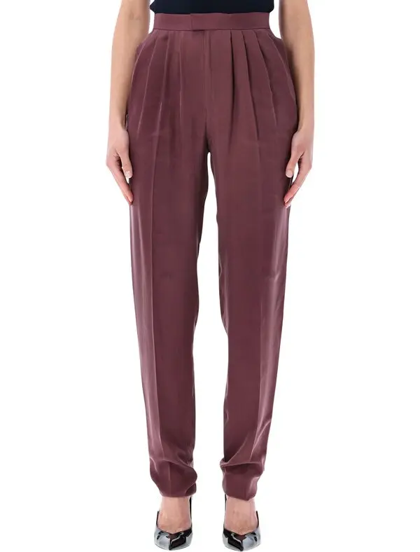 Saint Laurent Pleated Silk-habotai Straight-leg Pants - Aubergine