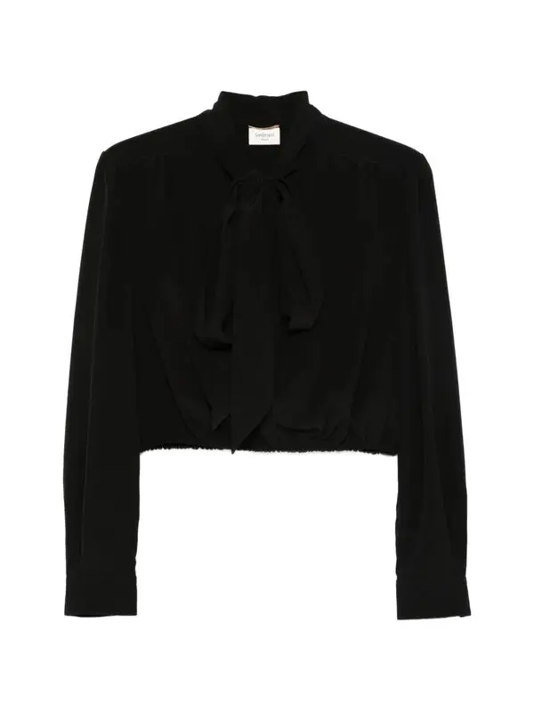 Saint Laurent Silk Lavaliere Collar Button-up Shirt - Black