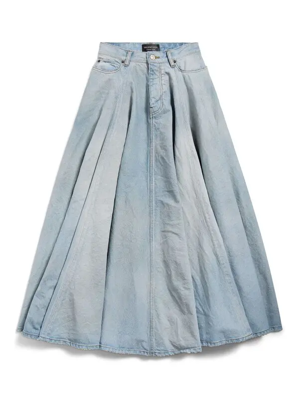 Balenciaga Distressed Denim Midi Skirt With Applique - Navy