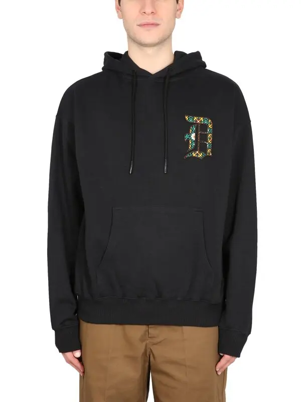 Drole De Monsieur Cotton Hooded Sweatshirt With Logo - Black