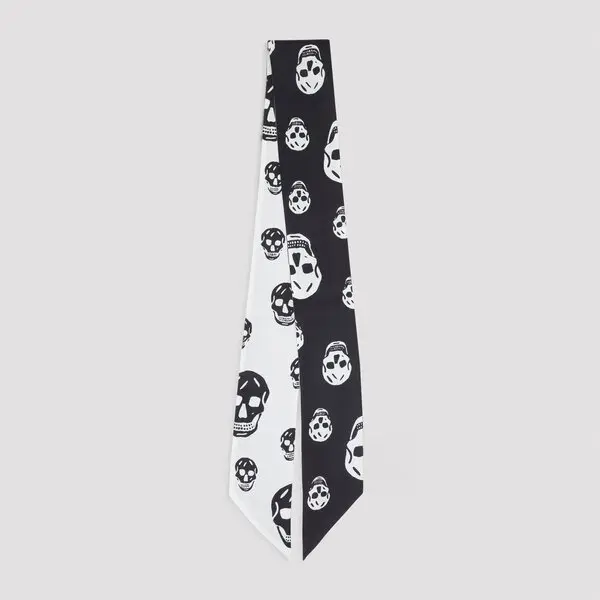 Alexander McQueen Skull Pattern Ribbon Scarf 120cm X 7cm - Black