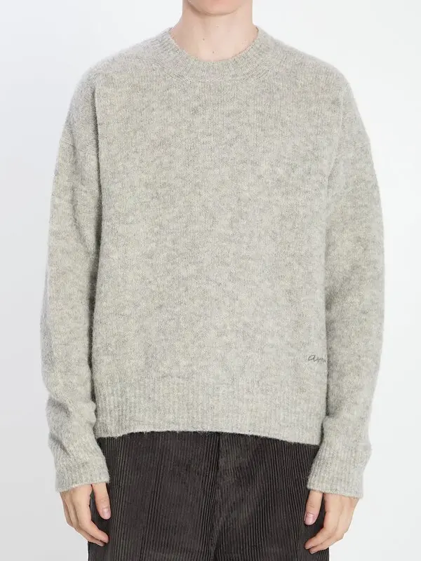 AMI Paris Ribbed Crew Neck Sweater - Grey