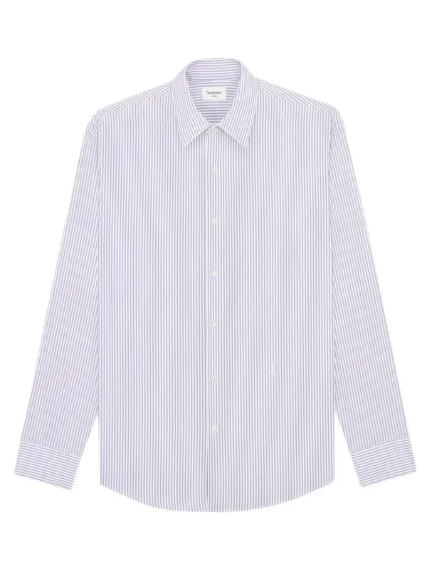 Saint Laurent Cassandre Shirt In Striped Cotton Poplin