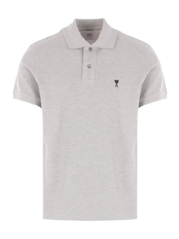 AMI Paris Cotton Contrasted De Coeur Polo Shirt - Grey