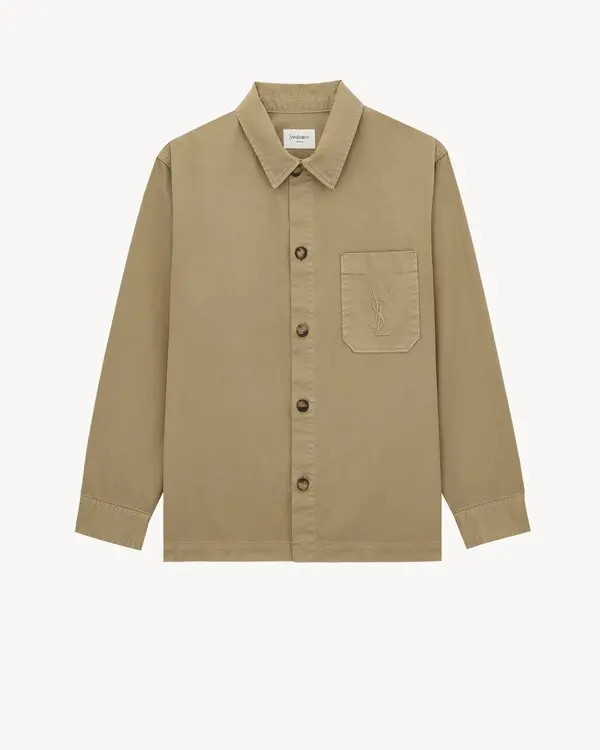 Saint Laurent Cassandre Overshirt In Cotton Linen Gabardine - Beige
