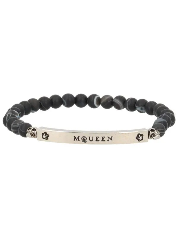 Alexander McQueen Beaded Bracelet With Engraved Logo - Black