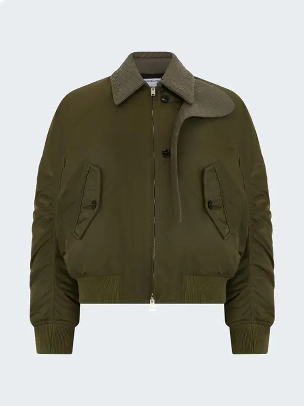 Bottega Veneta Nylon Satin Padded Bomber Jacket - Verde