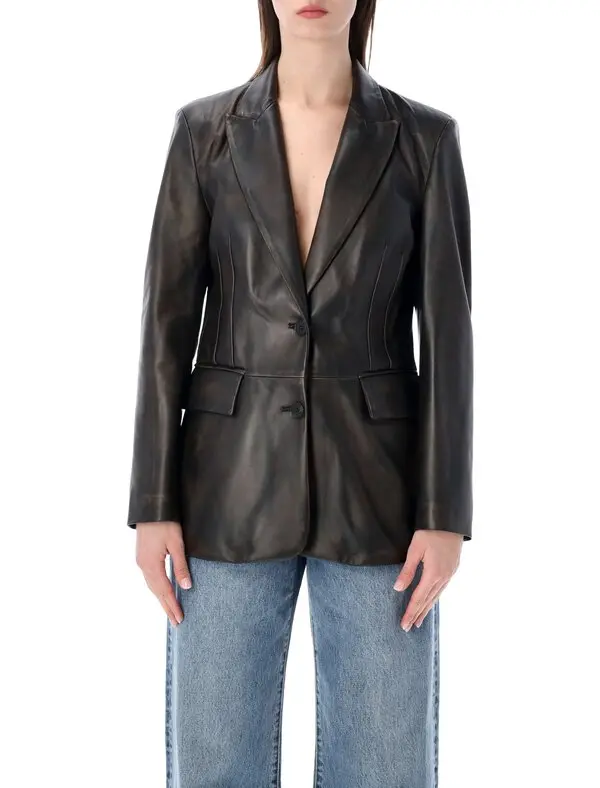 SWORD 6644 Elegant Leather Coat - Black