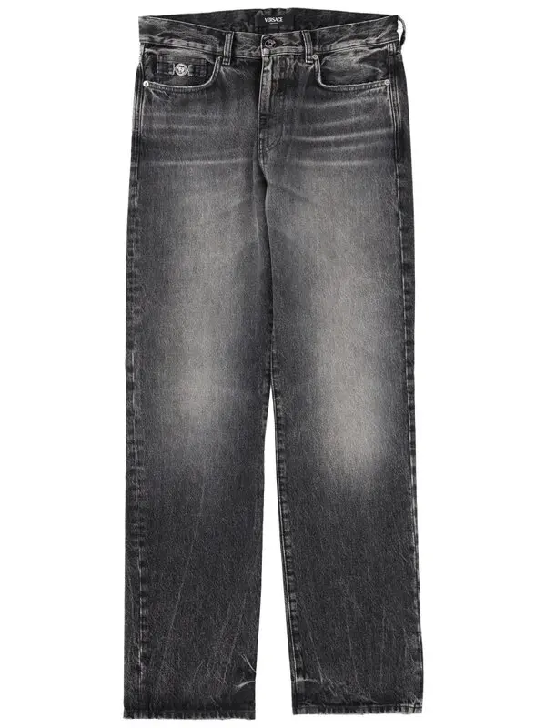 Versace Loose Fit Jeans With Calf Leather Trim