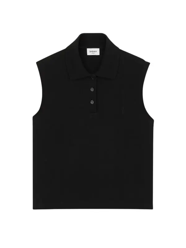 Saint Laurent Cassandre Sleeveless Polo Shirt In Piqu - Black