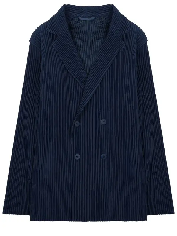 Issey Miyake Homme Plissé Double-breasted Pleated Blazer - Blue
