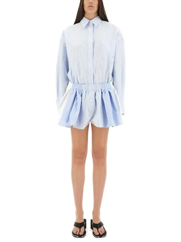 Alexander Wang Prestyled Pleated Boxer Romper Jumpsuit - Azure