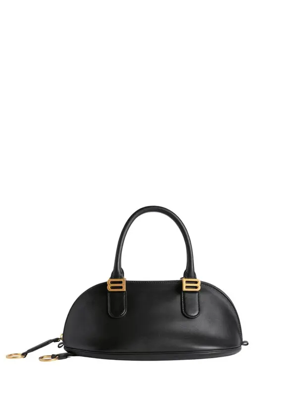 Balenciaga Mini Leather Bolero Top Handle Bag With B Logo Detail - Black