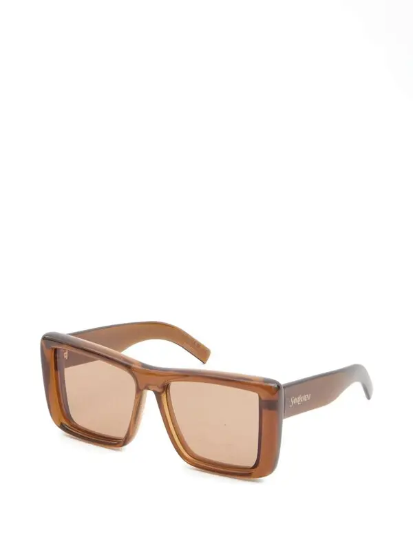 Saint Laurent Square Sunglasses With Engraved Temples - Brown