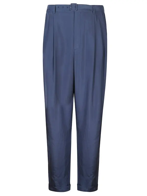 Saint Laurent Tailored Silk Trousers - Navy