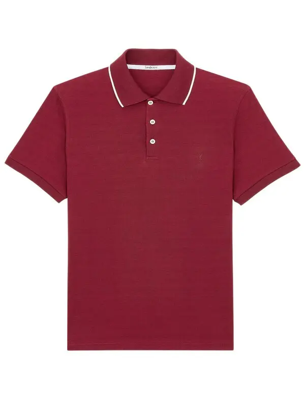 Saint Laurent Polo-style Short Sleeve Tee With Chest Embroidery Size - Rossa