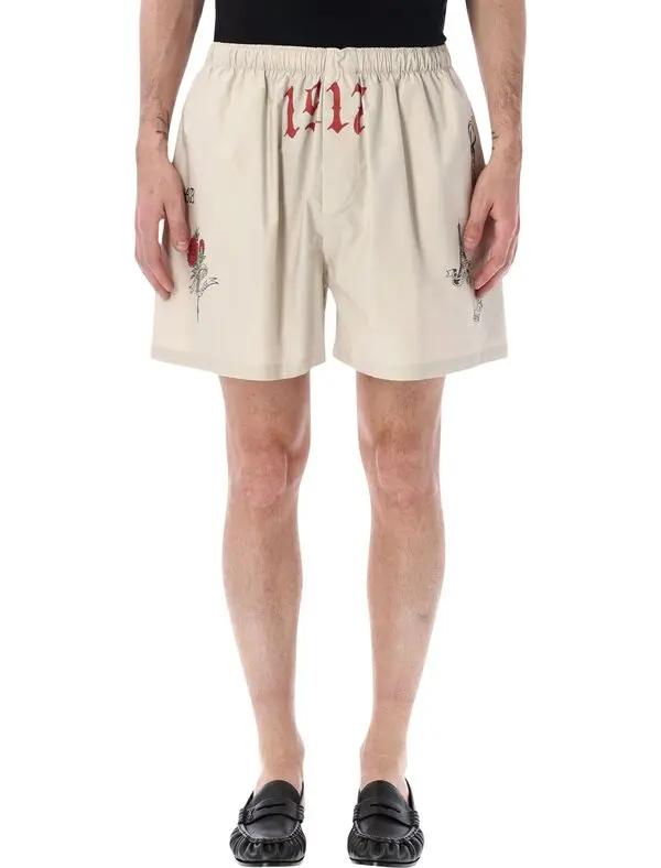 Balenciaga Printed Cotton Shorts - Black