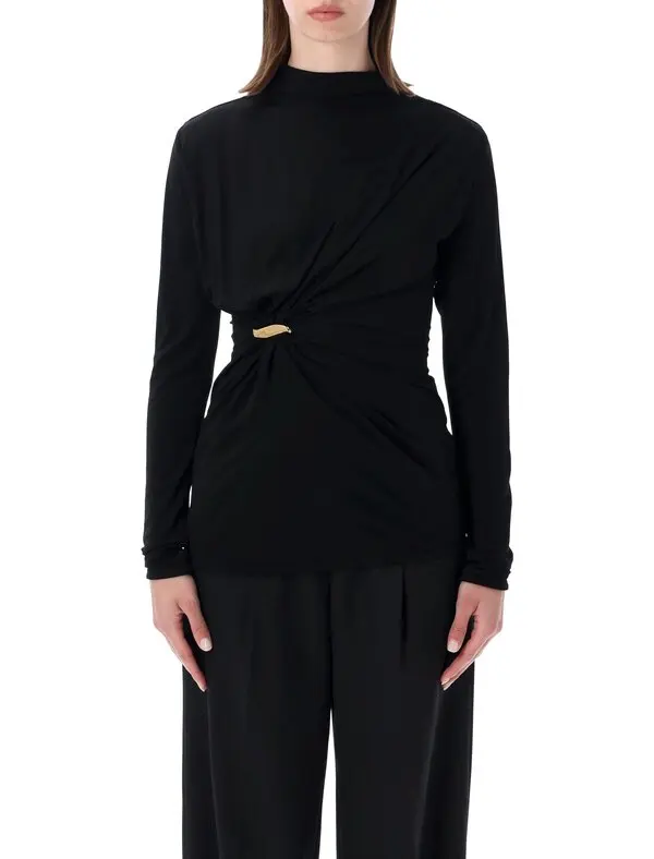 Bottega Veneta Mock Neck Twisted Detail Long Sleeve Top - Black