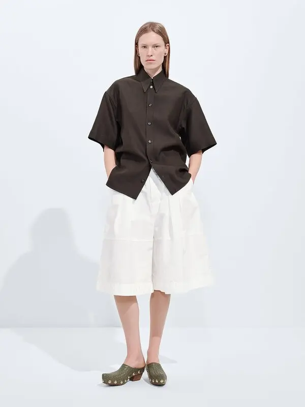 Bottega Veneta High-waisted Wide-leg Cotton Shorts - Bianco
