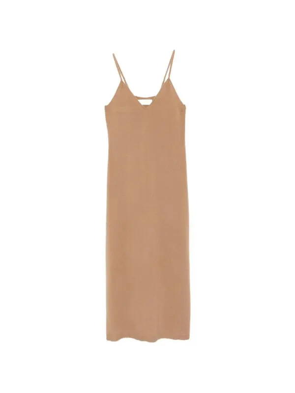 LISA YANG Spaghetti Strap V-neck Cashmere Dress - Beige