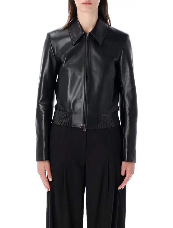 Balenciaga Structured Leather Zip-up Jacket - Black