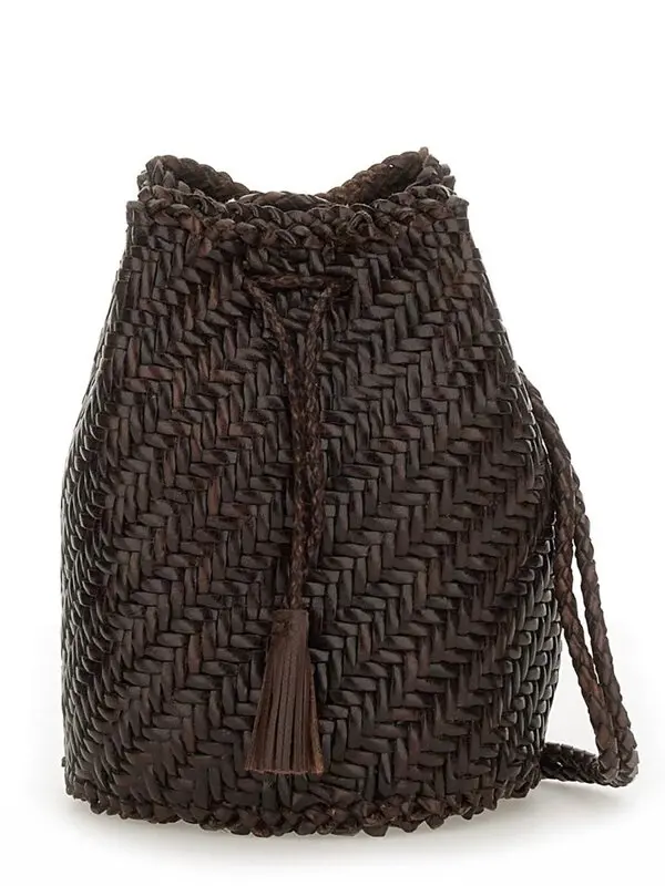 Dragon Diffusion Mini Woven Bucket Bag With Drawstring - Brown