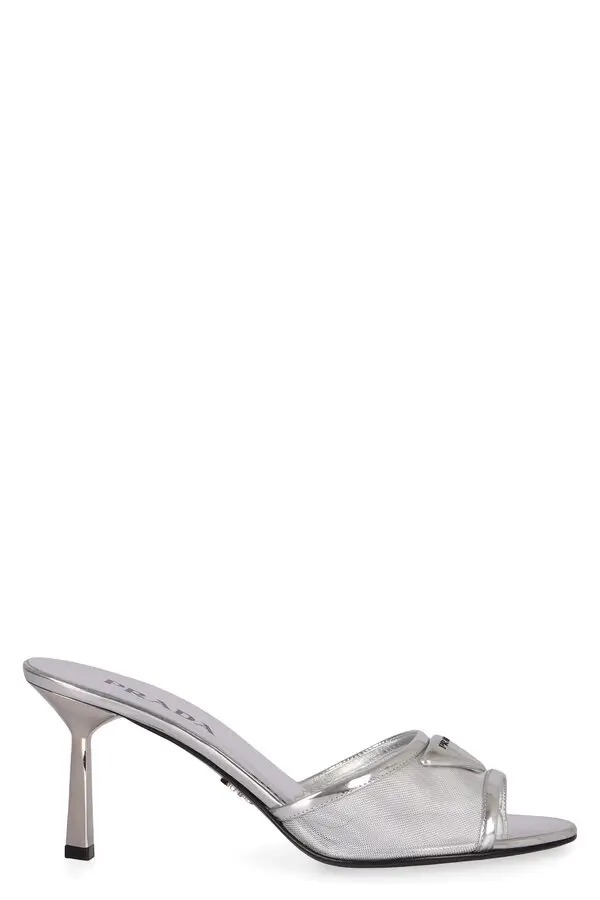 Prada 85 Geometric-heel Sandals In Satin