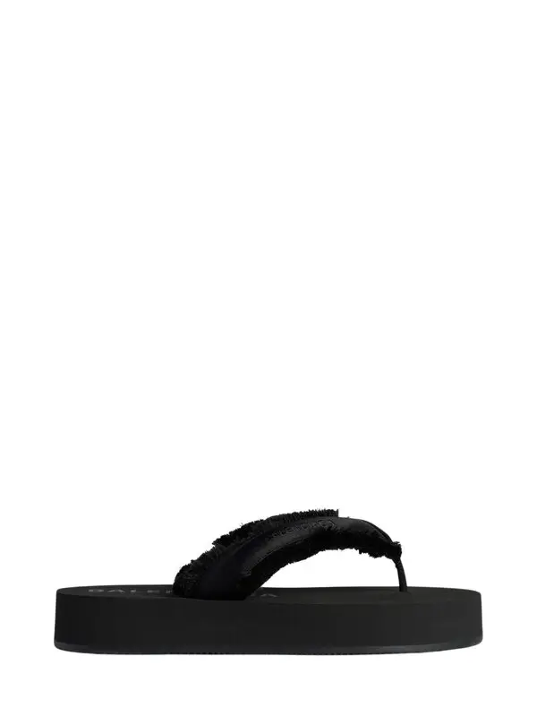 Balenciaga Fringed Strap Logo Embroidered Platform Sandals - Black