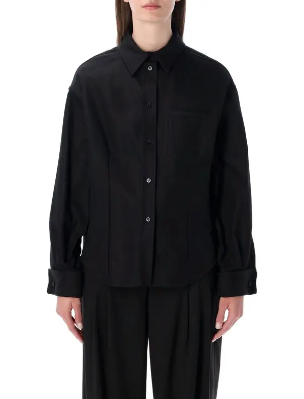 Balenciaga Cocoon Fit Long Sleeve Button-up Shirt - Black