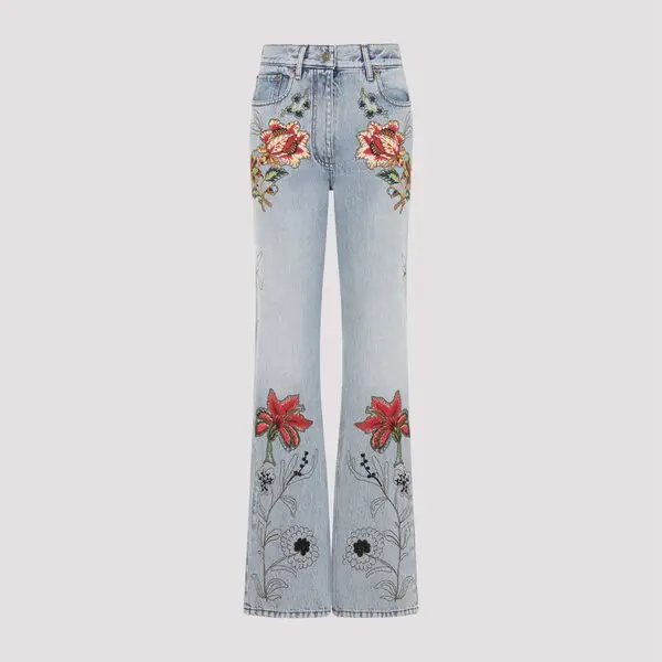 Valentino Garavani High-rise Floral Embroidered Straight Jeans - Blue