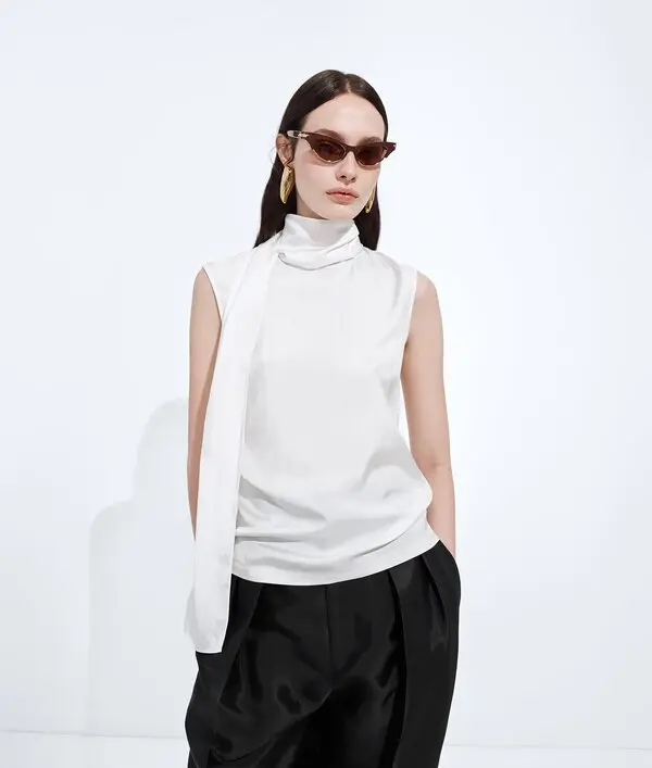 Bottega Veneta Silk Satin Top With Scarf Detail - Bianco