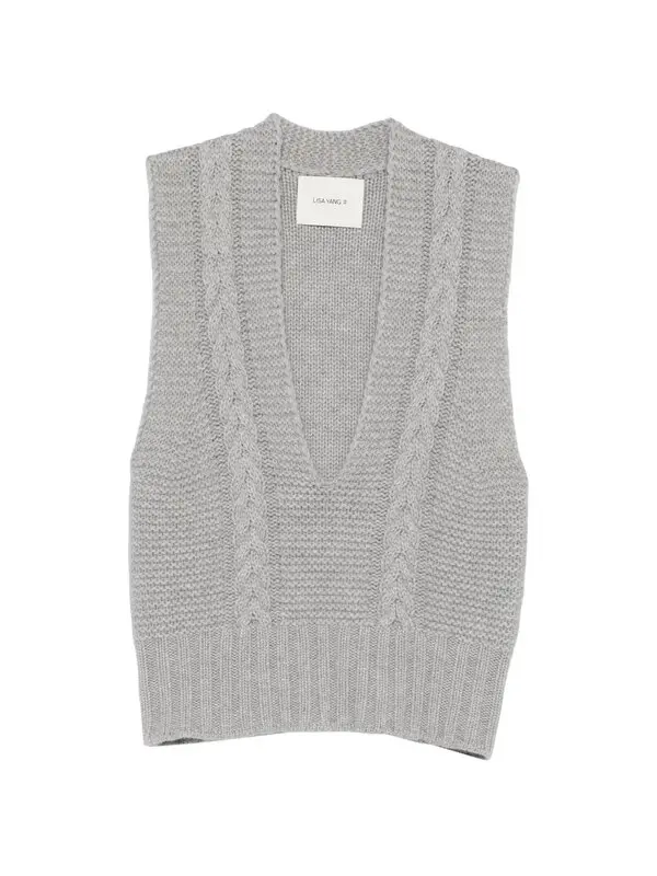 LISA YANG V-neck Ribbed Hem Cashmere Vest - Grey