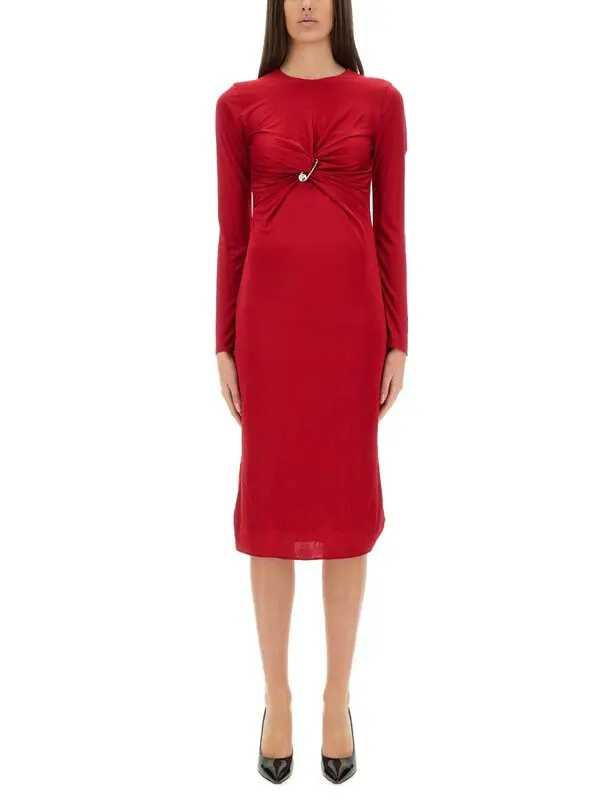 Versace Safety Pin Gathered Midi Dress - Red
