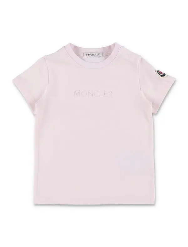 Moncler Stretch Cotton T-shirt With Embroidered Logo - Pink