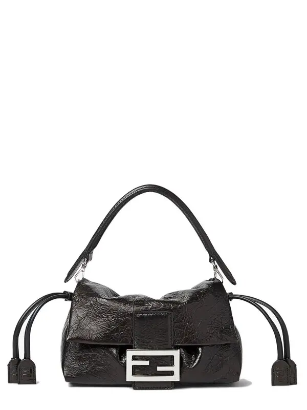 Fendi Baguette Soft Mini Handbag With Removable Handle & Crossbody Strap - Nero
