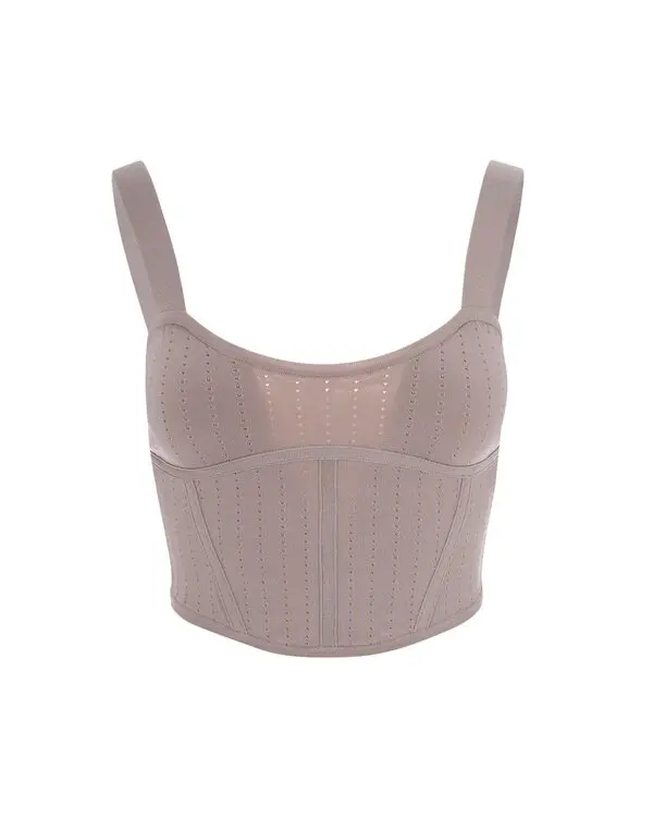 Patrizia Pepe Ribbed Corset Top - Cloud Gray