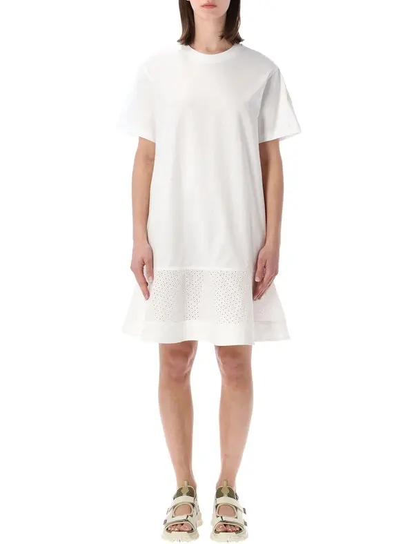 Moncler Perforated Hem T-shirt Dress - White