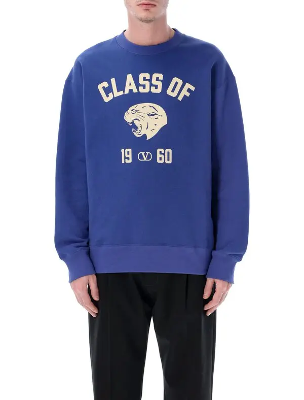 Valentino Garavani Panther Print Cotton Sweatshirt - Blu/burro