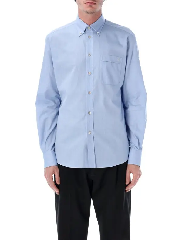 Valentino Garavani Slim Fit Oxford Shirt With Tonal Logo Size - Sky Spring