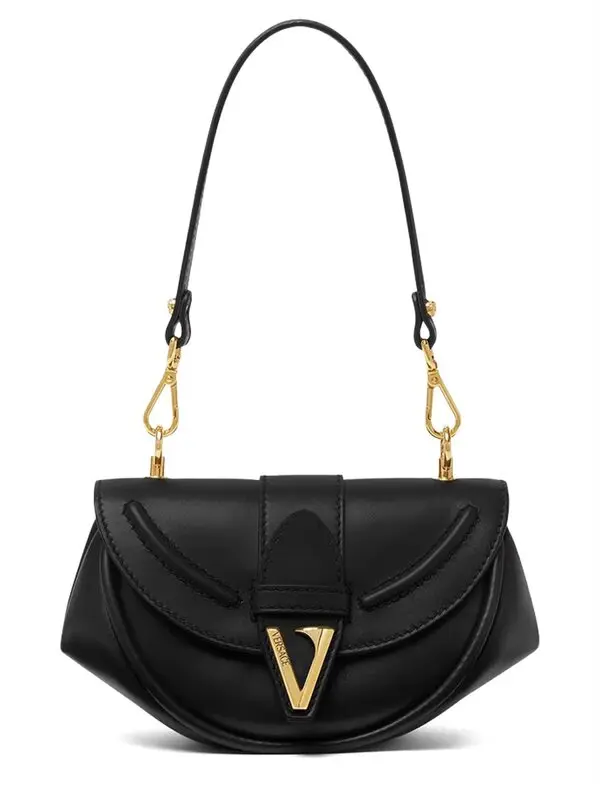 Versace Leather Shoulder Bag With Top Handle - Black