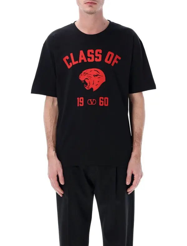 Valentino Garavani Cotton T-shirt With Panther Print - Black