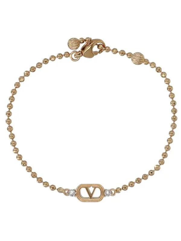 Valentino Garavani Tone Bracelet With V Logo And Crystal Accents - Gold