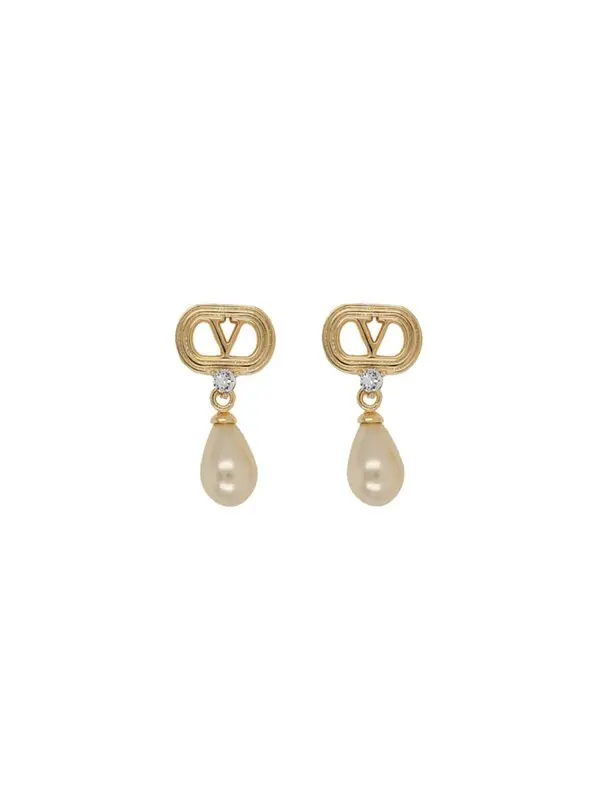Valentino Garavani Metal Ovalette Drop Earrings With Pearl - Gold