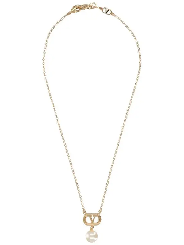 Valentino Garavani Bronze Necklace With Logo And Pearl - Gold