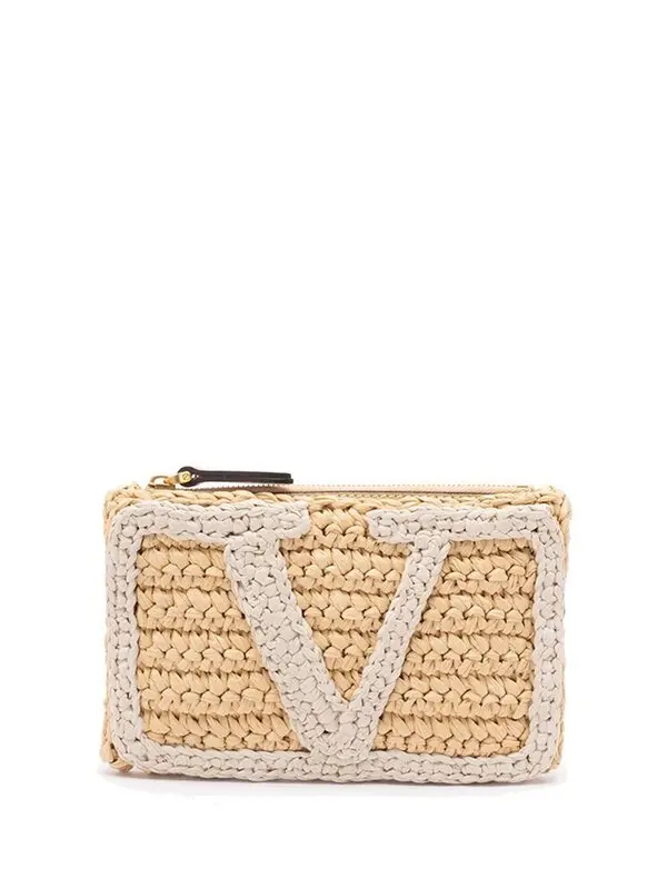 Valentino Garavani Maxi Vlogo Signature Raffia Bag - Beige