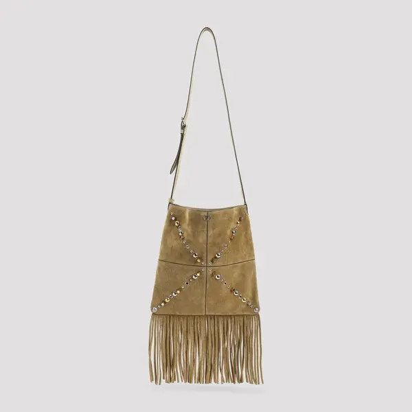 Valentino Garavani Medium Shoulder Bag With Studs And Fringe - Brown