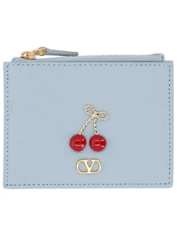 Valentino Garavani Grained Leather Coin Purse Card Case - Azure
