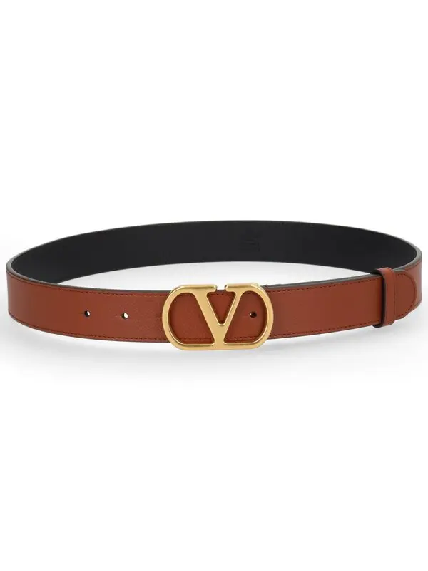 Valentino Garavani V-logo Signature Leather Belt - Brown