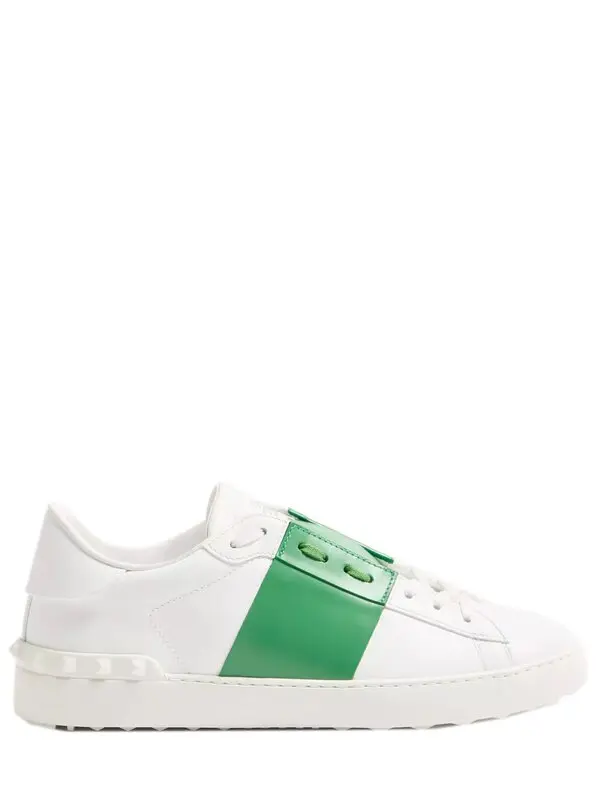 Valentino Garavani Leather Sneakers With Contrasting Green Band - White