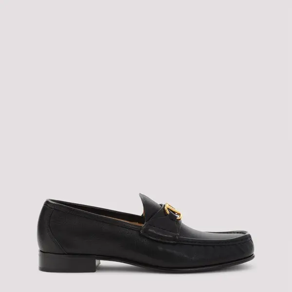 Valentino Garavani Leather Loafers With V-logo Detail - Black